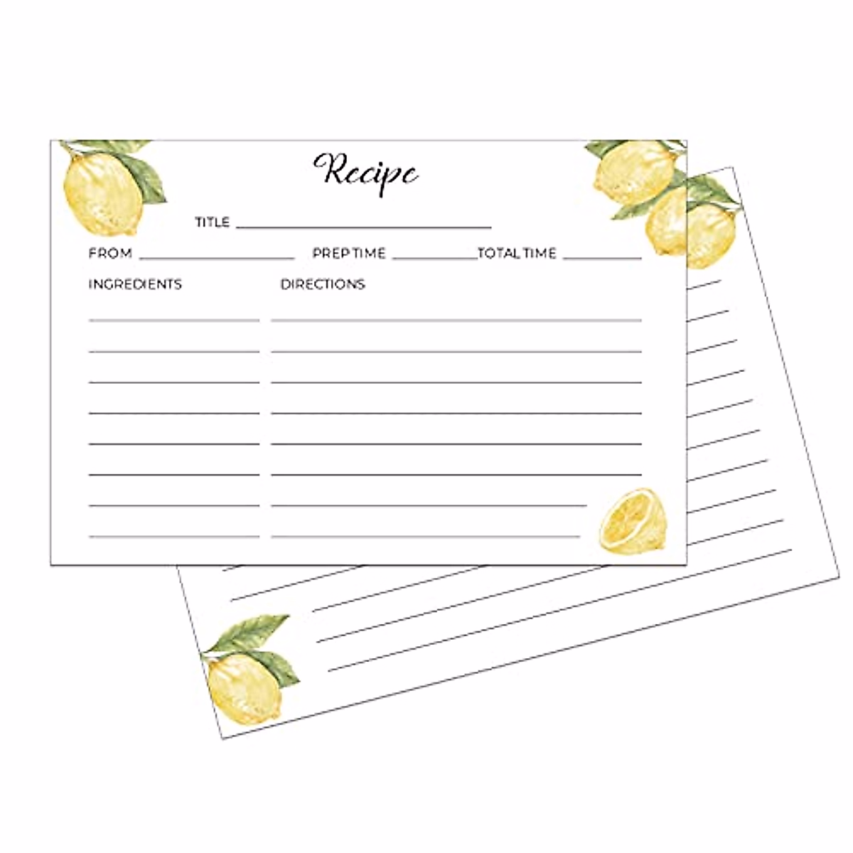 Heart&Berry Lemon Recipe Cards 4x6 Double Sided - Set Of 50 Thick Recipe Cards
