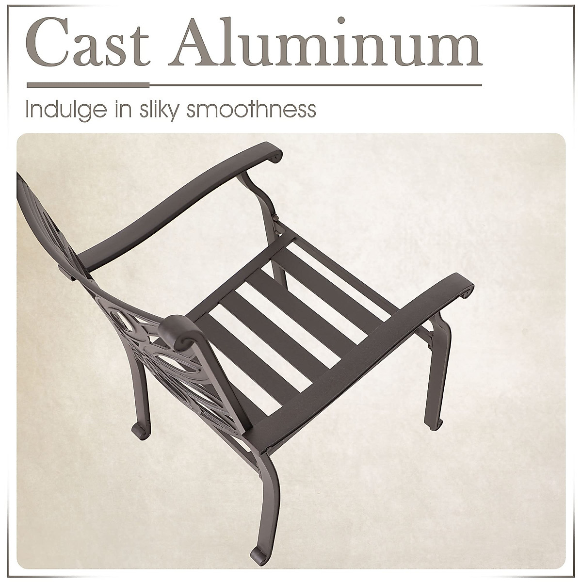 MFSTUDIO Cast Aluminum Retro Design Outdoor Dining Chair Set of 2 with Extra Wide Seat and Cushion, Brown