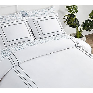 Nautica - Queen Duvet Cover Set, Embroidered Bedding with Matching Shams, Lightweight Home Decor for All Seasons (Alden White, Queen)