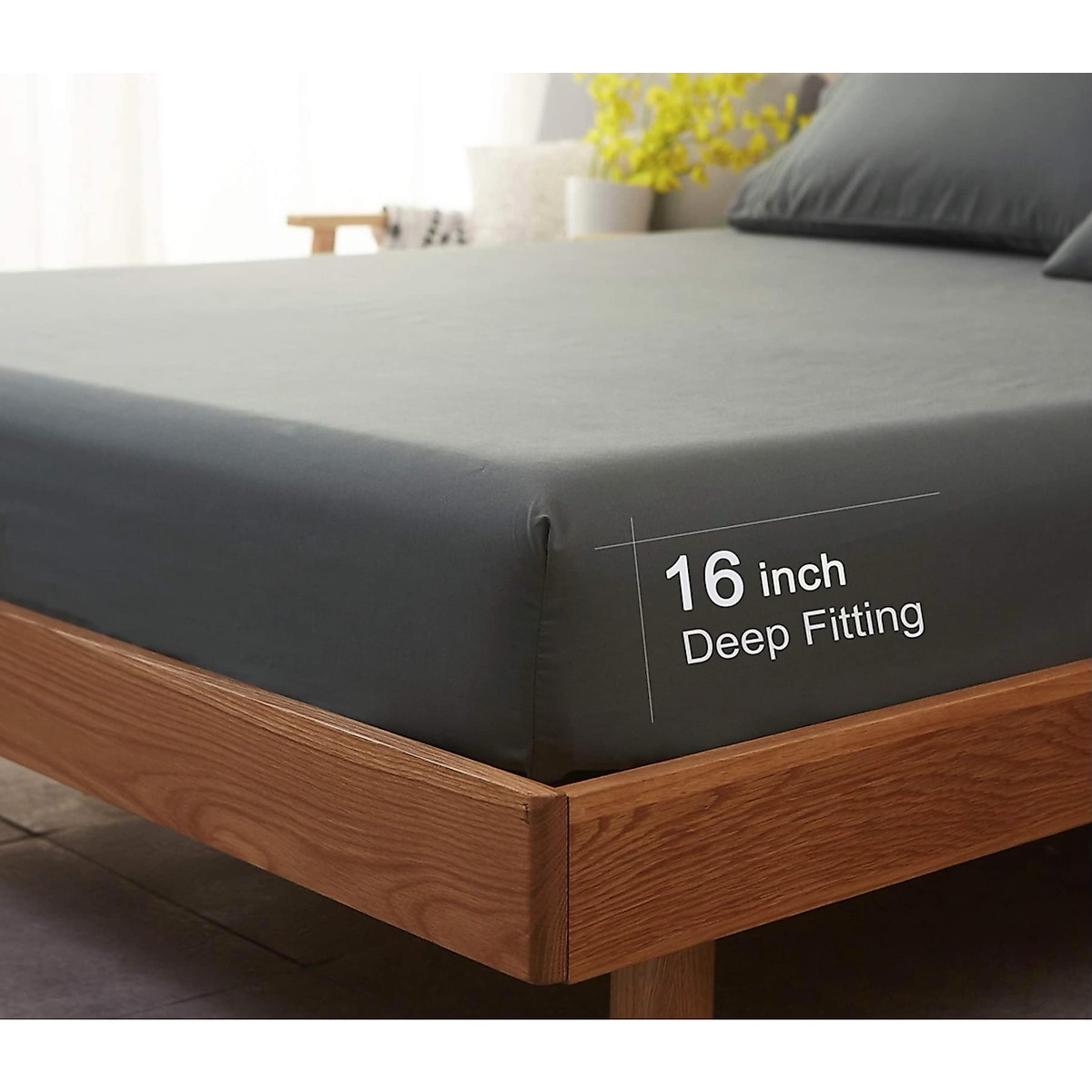 Top Split King Flex Head Sheet Set for Sleep Number Mattress Fits Deep Pocket Bed 1800 Thread Count Super Soft and Cool 4 Piece Set with Pillowcases 34-36" Split top (Gray)