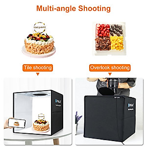 Portable Photo Studio Light Box, 15.8"x15.8"x15.8" Mini Photo Booth Light Box Photography, 3-Color Dimmable Folding Shooting Tent Kit with 160 LED Lights & 6 PVC Backdrops for Product Photography