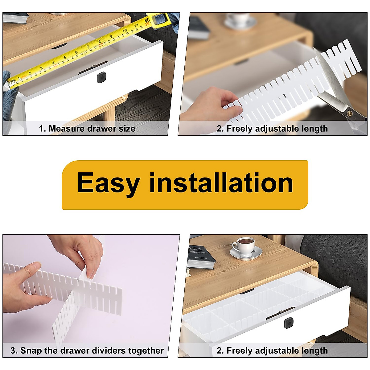 KUKLIPJIM 100 PCS Premium DIY Drawer Dividers, White, Adjustable Drawer Organizers for Perfectly Organized Drawers, Tidying Makeup, Clothes, Underwear, Cutlery, Kitchen, Bathroom, Bedroom, Office