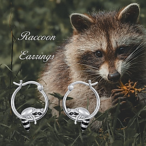 Polar Bear/Fox/Hummingbird/Rabbit/Raccoon Hoop Earrings for Women 925 Sterling Silver Animal Huggie Hoop Earrings Jewelry Gifts (raccoon)