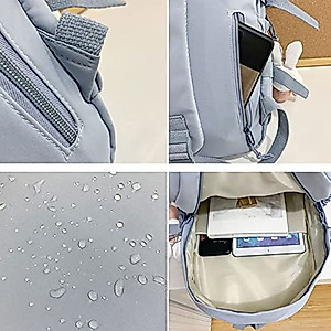 KOWVOWZ Kawaii Backpack for Teen Girls Aesthetic Student Bookbags with Cute pin and rabbit pendant harajuku school nylon waterproof (blue)