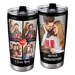 Personalized Coffee Tumbler with Picture & Text, Custom 20oz Insulated Stainless Steel Coffee Mugs, Customized Travel Tumbler Cups with Lids, Gift for Wedding, Anniversary, Birthday