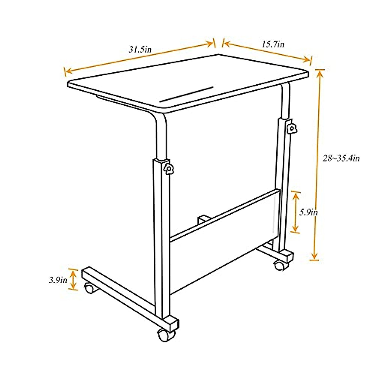 SogesHome 31.5 inch Adjustable Mobile Bed Table Portable Laptop Computer Stand Desks with Tablet Slot Cart Tray, Black