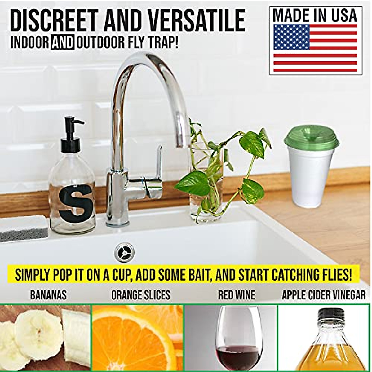 Billy-Bob Fly Lid - Turn Almost Any Cup Into A Fly Trap. Indoor and Outdoor Use - 4 Pack (4 Fly Lids Total)