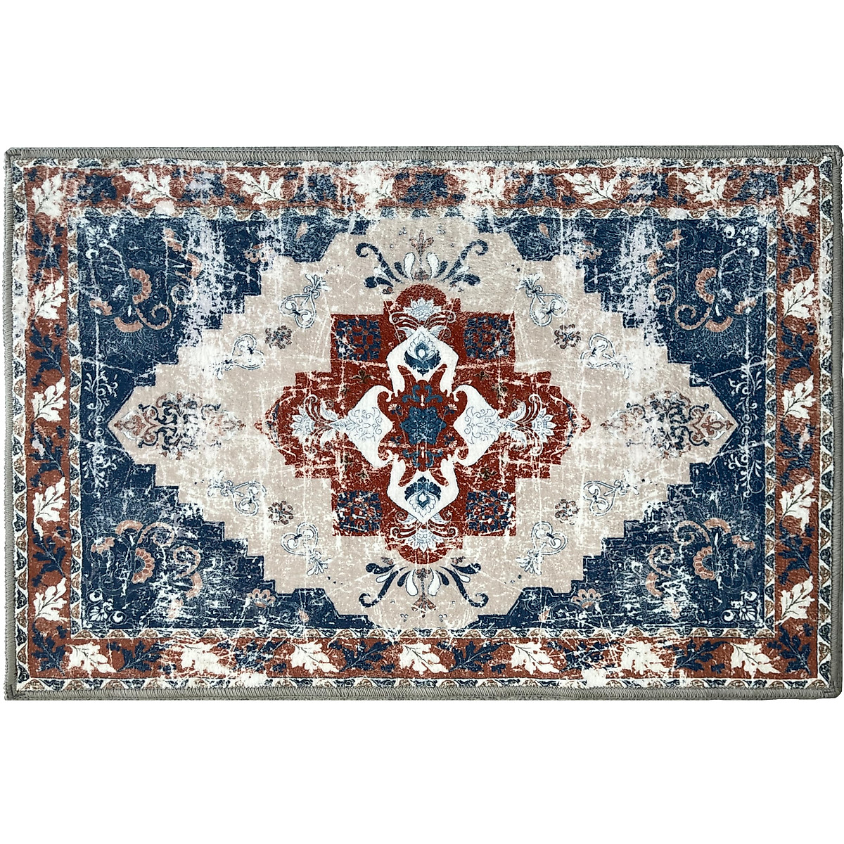 FAIOKAVER Washable Boho 3'x5' Area Rug - Non Slip, Foldable Indoor Carpet for Living Room, Bedroom, Kitchen-Easy to Clean, Durable and Stylish,Multi Color