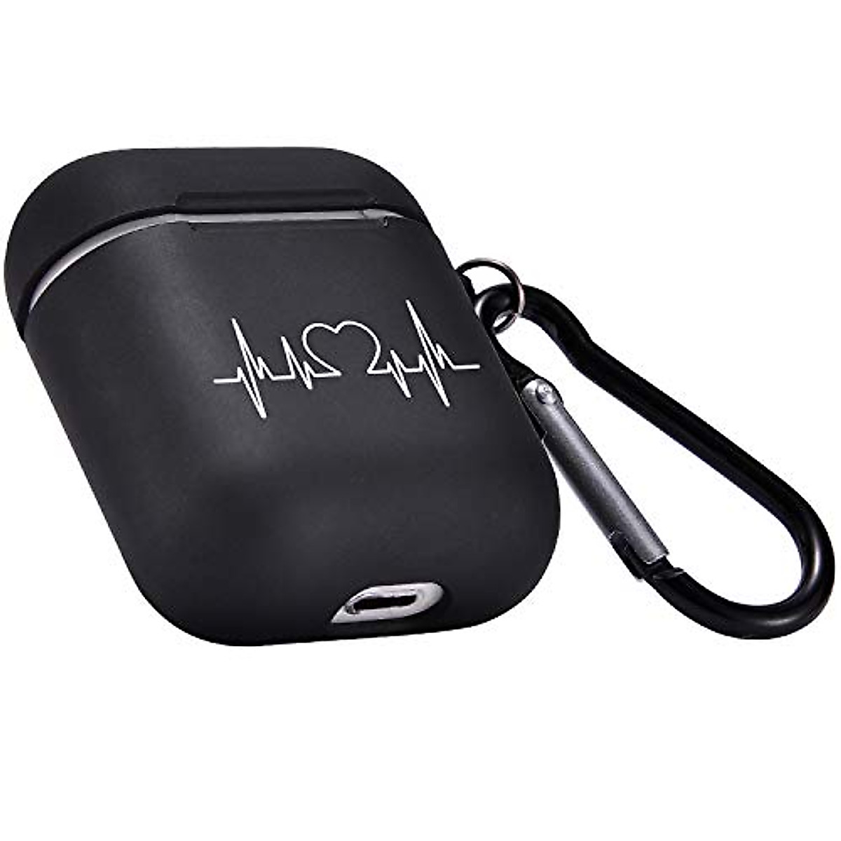 JOYLAND Black Case Cover for AirPod 1&2 w/Keychain Ring+Storage Bag, Love Heartbeat Line Case Wireless Earphone Case Smooth Anti-dust Silicone Protective Soft Skin Cute Case for AirPods 1 & 2
