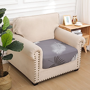 hyha Printing Sofa Couch Cushion Covers, Replacement Individual Seat Cushion Covers, Magic Sofa Covers Washable for Sectional Pets, Pattern Sofa Slipcovers (1 Cushion Armchair, Grey Feathers)