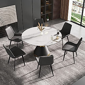 Round Dining Table, White Sintered Stone Tabletop with Solid Carbon Steel Base, Mid Century Modern Dining Table for Kitchen Dining Room, 53 inch (Table Only)