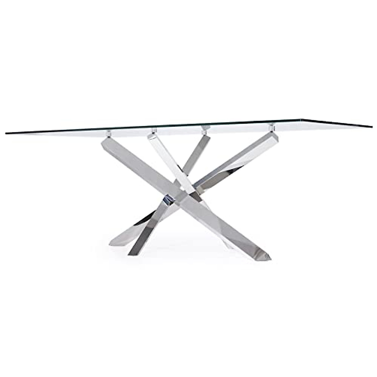 Modern Cortez 79" Clear Glass Dining Table with Polished Stainless Steel Base