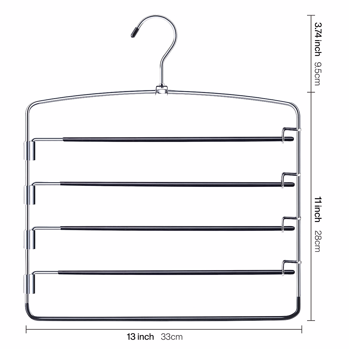 ARRIGO 3 Pack Pants Hangers Space Saving Non Slip Multiple Pants Hanger for Women with Swing Arm Closet Storage Organizer for Pants Jeans Trouser Leggings Scarf Tie