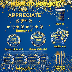 We Appreciate You Decorations Tableware set, 142Pcs Thank You for All You Do Decorations includes Thank You Plates Thank You Napkins Tablecloth for Employee Volunteer Appreciation Decorations