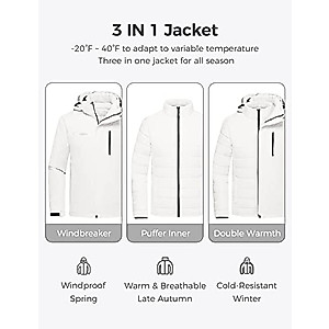 Wantdo Men's 3 in 1 Mountain Waterproof Winter Snowboarding RainCoat Ivory M