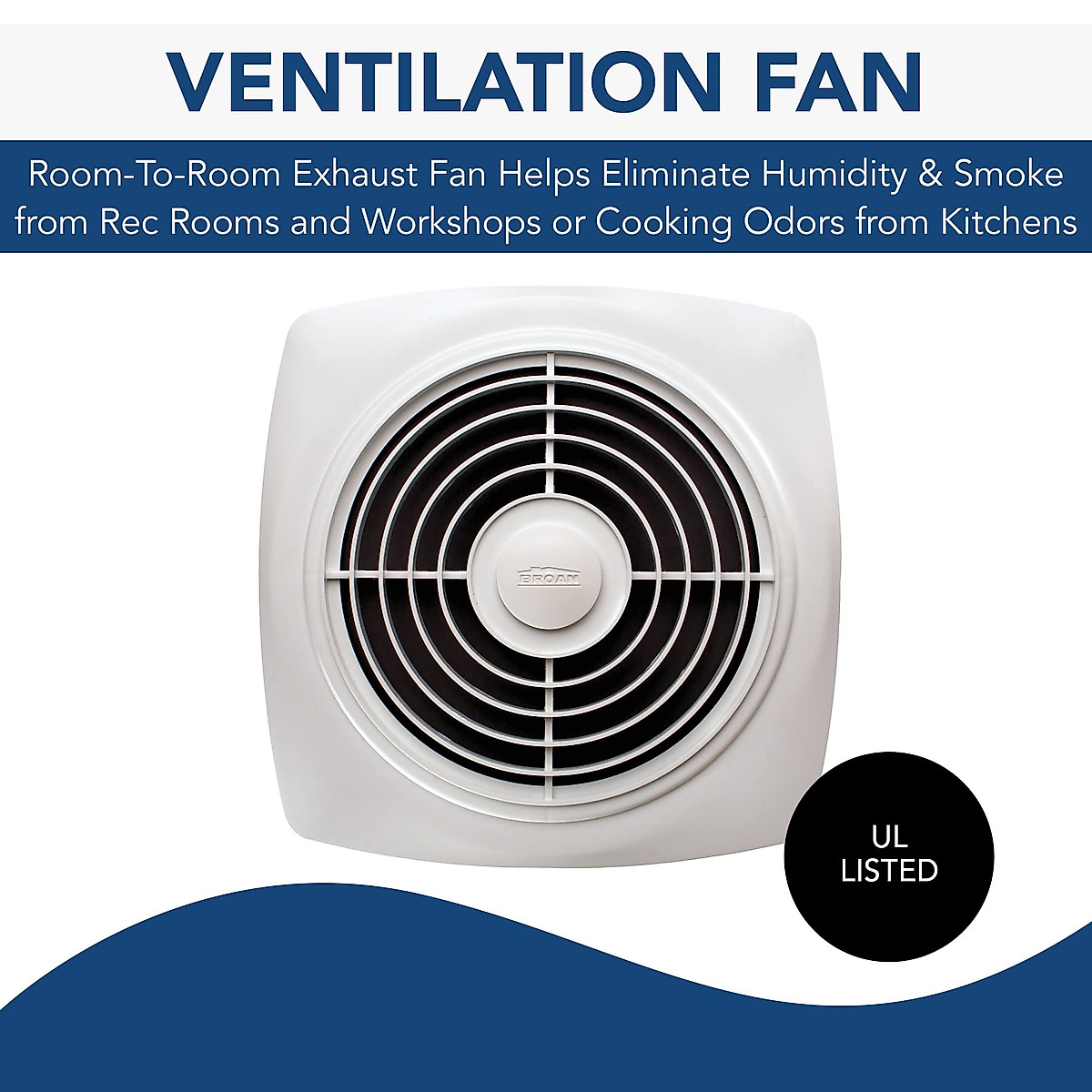 Broan-Nutone 511 Room-to-Room Ventilation Fan, Plastic White Square Exhaust Fan, 4.5 Sones, 180 CFM, 8"