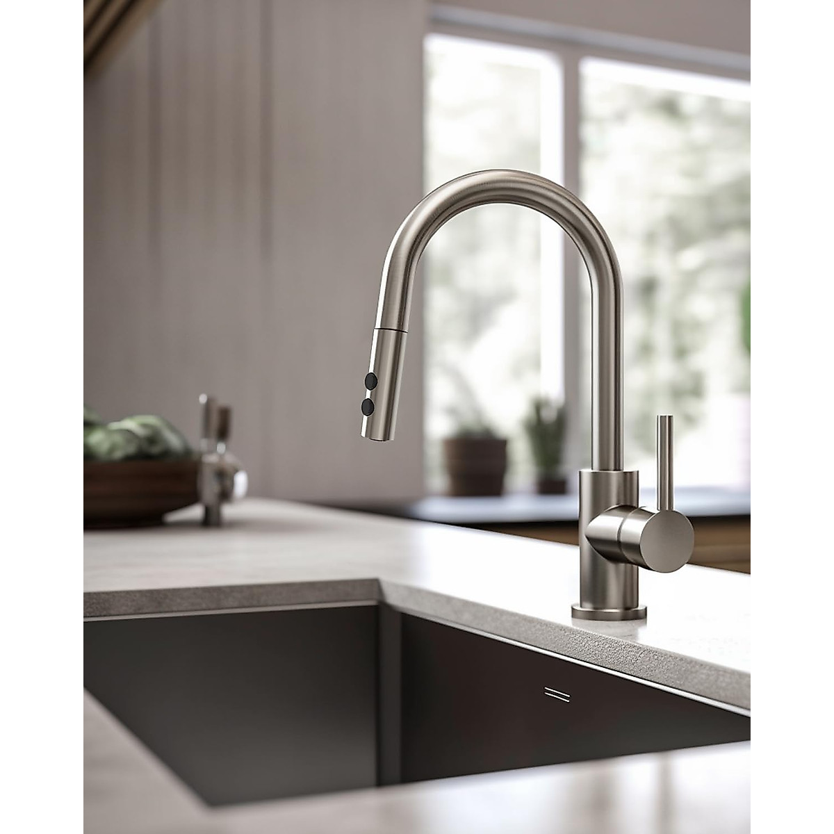 Metal Pull Down Kitchen Faucet Head Replacement with 15 Adapters, Pull Out Sink Spray Head, 2 Function Spray Nozzle Compatible with Moen, American Standard, Delta, Kohler Faucets, Brushed Nickel