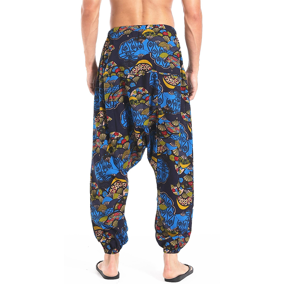 AITFINEISM Men's Causal Harem Pants Loose Drawstring Aladdin Boho Hippie Drop Crotch Trousers (4X-Large, Blue)