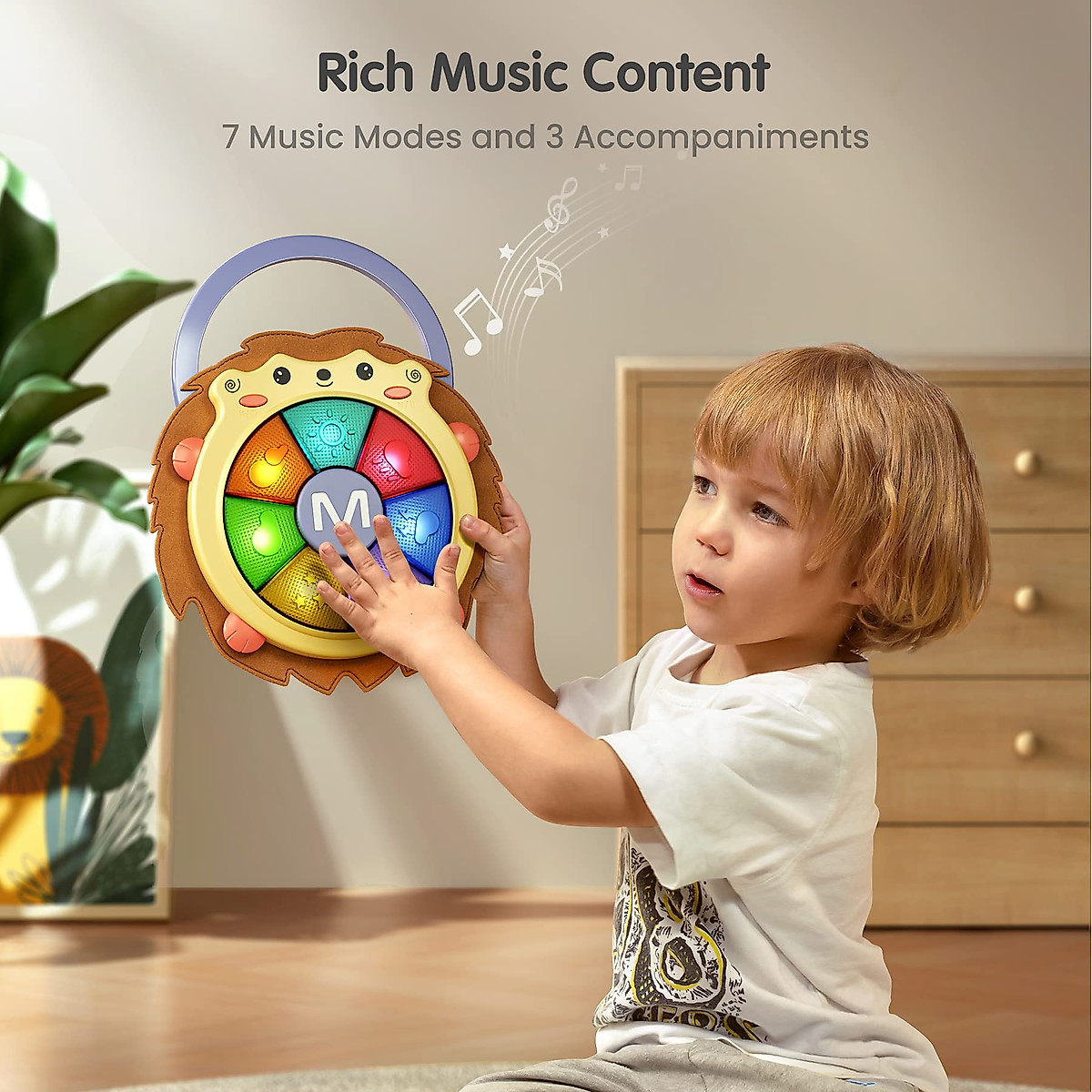 TUMAMA Baby Musical Drum Toy, Light Up Toys Electronic Music Sound Baby Toys Toddler Musical Instruments Light up Game Baby Sleep Soother Toy Christmas Birthday Gifts for Boy Girls Kids 2 3 Years
