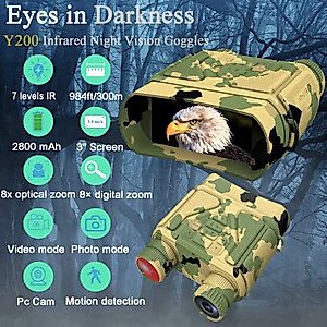 Jadfezy Night Vision Goggles Night Vision Binoculars for Total Darkness,Digital Infrared Night Vision with 3'' Large Viewing Screen and 64GB SD Card for Observing and Recording (Camouflage)