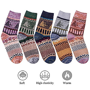 Loritta 5 Pairs Womens Wool Socks Thick Warm Soft Winter Knit Cozy Crew Socks Christmas Gifts,E-Stripe