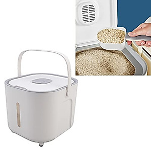 Tnfeeon Rice Dispenser Sealing Rice Dispenser Sealing Rice Storage Container Proof Non Slip Grain Barrel Grey White