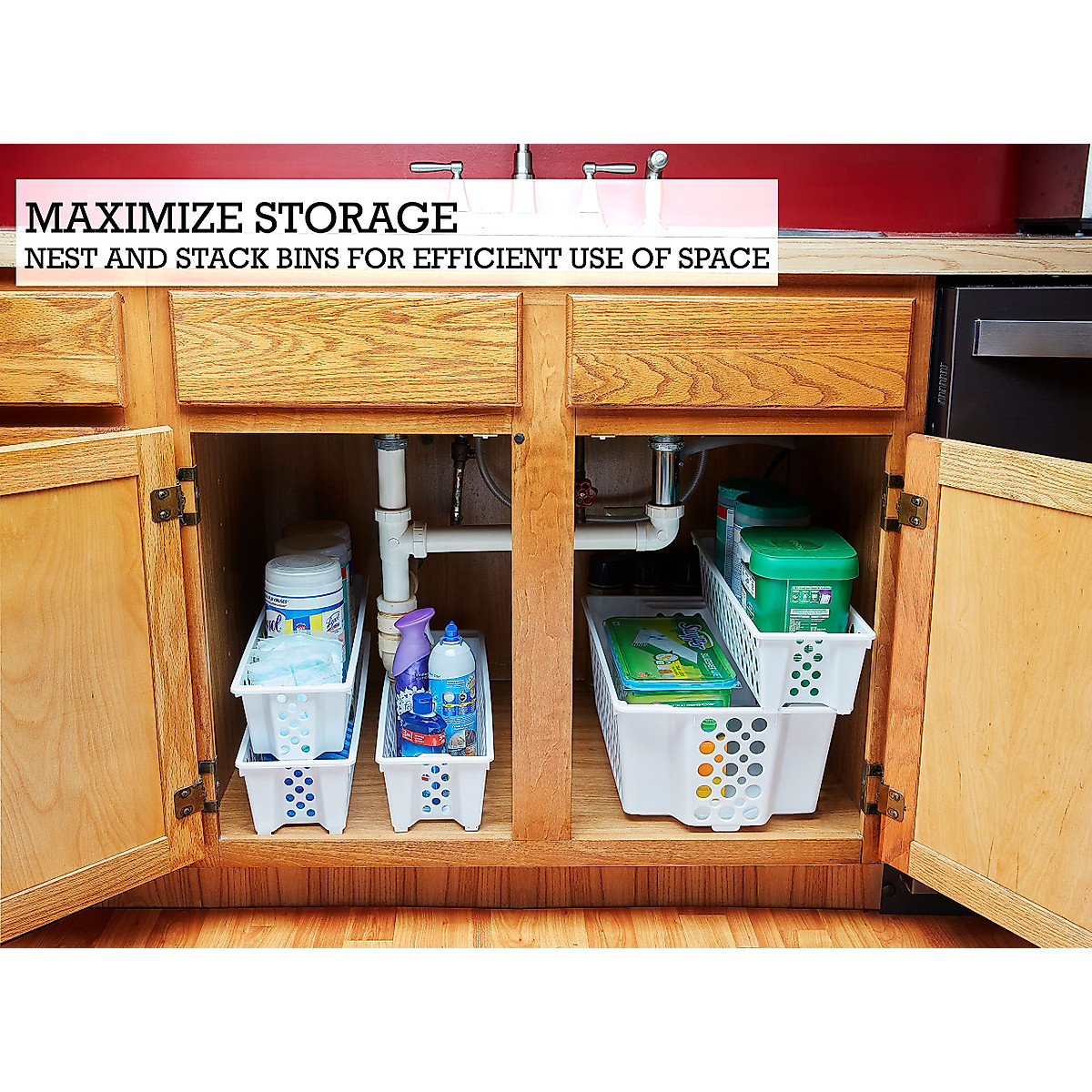 Organize Your Home Long Slide-It Baskets, 3 Pack, Stacking and Sliding Modular Storage, Great Organizing Bins for Pantry, Closet, Bedroom, Office, and all Storage, 21” x 6.3” x 4.4”