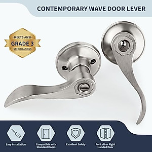 LOQRON Wave Style Door Lever Keyed Entry Door Handle with Lock, Entrance Lever Reversible for Left/Right Handed for Office or Front Door with Satin Nickel Finish, 1 Pack