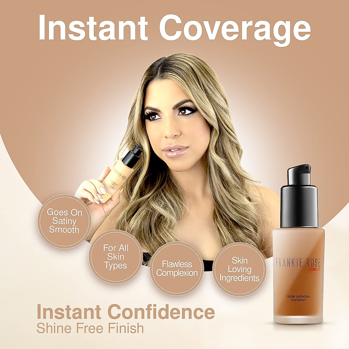 Frankie Rose Cosmetics Matte Perfection Foundation Makeup – Long-Lasting, Hydrating Foundation for Semi-Matte Finish - Foundation Full Coverage for All Skin Types - (Olive) 1.0 US fl oz / 30 ml