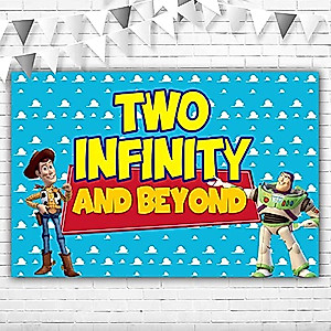 YouRan Happy Birthday Banner Two Infinity and Beyond 5x3 Toy Story Clouds Background for Boy 2nd Birthday Party Vinyl Woody Backdrops Toy Story 2 for Nursery Wall Decoration