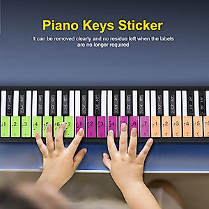 Removable Piano Stickers,Electronic Keyboard Note Keys Stickers Labels For 49/61 / 76/88 Key Keyboards For Kids And Beginners Learning Piano Or Keyboard (Multicolor) Keyboard Tasche Piano Keyb