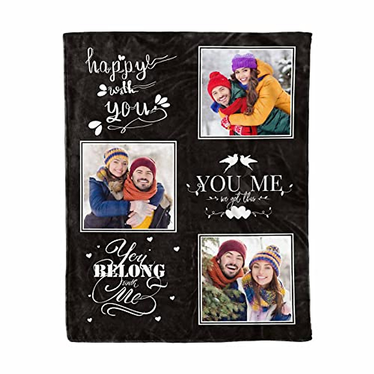 D-Story Custom Blanket with Photo Text Personalized Bedding Throw Blankets Customized Flannel Fleece Blankets for Family Birthday Wedding Gift Fits Couch Sofa Bedroom Living Room 80x60in