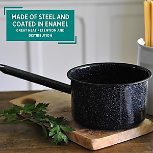 MIRRO 1.25qt Enamel Saucepan, Black