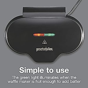 Proctor Silex Double Mini Waffle Maker Machine with 4” Round Non-stick Grids, Makes 2 Personalized Individual Breakfast Chaffles and Hashbrowns, Compact, Black (26102)