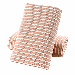 Pidada Hand Towels Set of 2 Striped Pattern 100% Cotton Absorbent Soft Towel for Bathroom 13.4 x 29.1 Inch (Orange Pink)