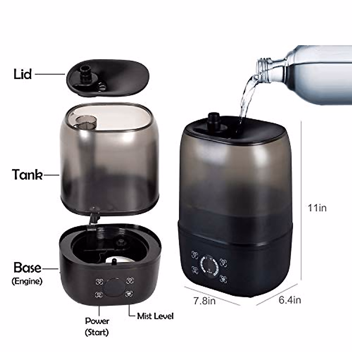 PETSPIONEER Digital Timing Reptile Fogger, Automatic Reptile Humidifier with Double Hose & 4L Reservoir, Large Reservoir Terrarium Humidifier for Reptiles/Amphibians/Plants/Vivarium, Top Filling