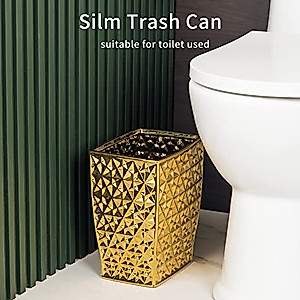 RXLVCKY Ceramic Rectangular Small 2.5 Gallon Trash Can - Wastebasket, Garbage Container Bin for Bathroom, Bedroom, Kitchen, Home Office, and Kids Room, Holds Waste, Recycling - Gold