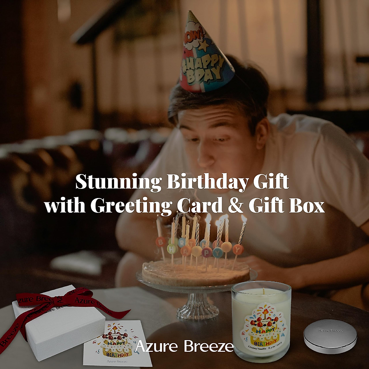 Natural Vanilla Cream Happy Birthday Candle, Luxury Long-Lasting Soy Wax, Ideal for Gifting and Aromatherapy, 8.4 Oz, 50-Hour Burn, Decorative Element for Every Space