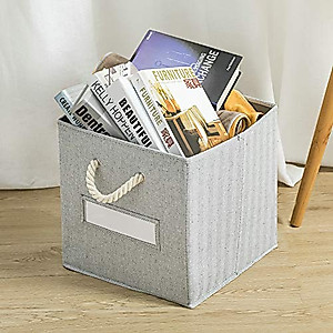 Onlycube 3 Pack Foldable Storage Bins for Cube Organizer with Cotton Rope Handles and Label Holders, Collapsible Basket Box Organizer for Shelves and Closet- Gray 13x13x13 inch