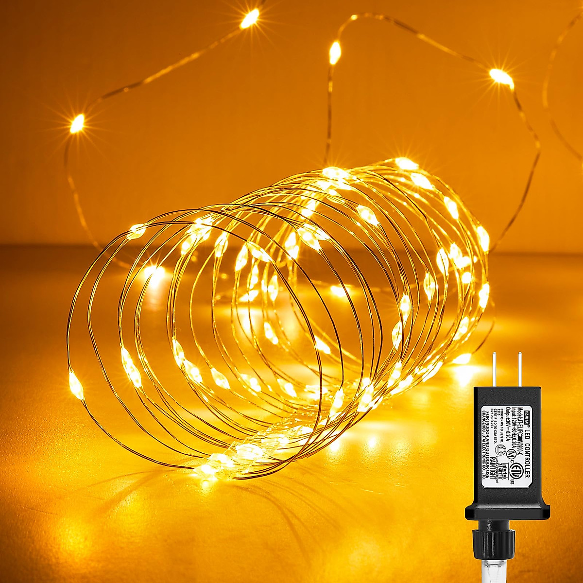 Minetom Fairy Lights Plug in, 33Ft 100 LEDs Waterproof Silver Wire Firefly Lights, UL Adaptor Included, Starry String Lights for Wedding Indoor Outdoor Christmas Patio Garden Decoration, Warm White