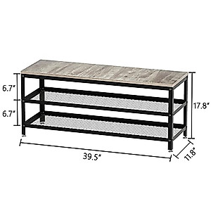 Vida Vistoso 3-Tier Shoe Rack Bench Wood Hallway Shoe Rack for Entryway with 2 Mesh Shelves Elegant Shoe Storage Organizer for Home Living Room Doorway Bedroom Charter Oak