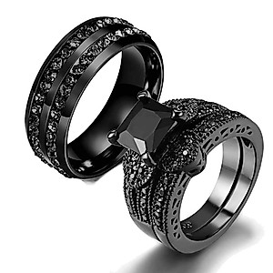 Gy Jewelry Couple Ring His Hers Women Black Gold Filled Cz Men Stainless Steel Bridal Sets Wedding Band