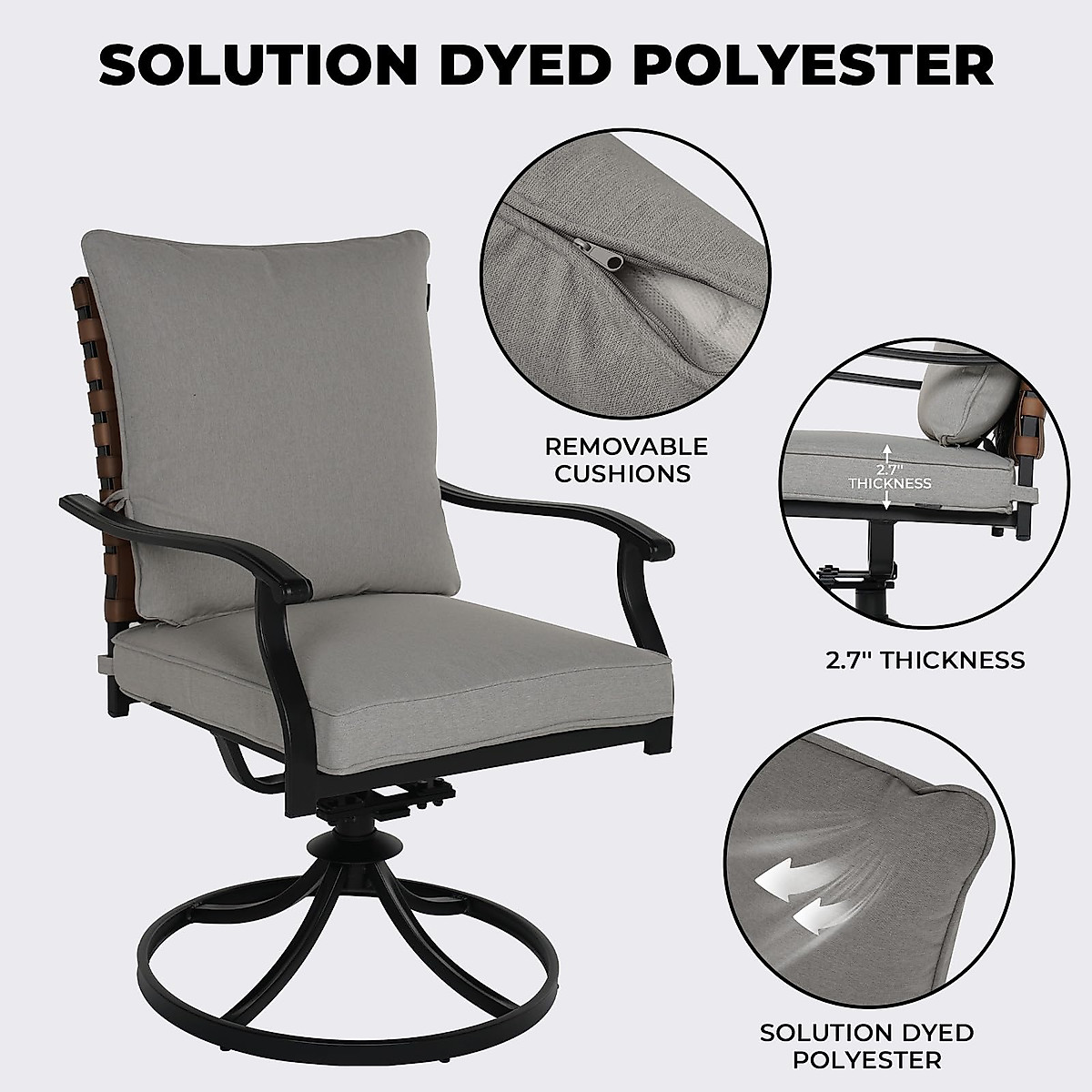 Grand patio 7-Piece Outdoor Dining Set, 6 Leather-Look Wicker Swivel Patio Chairs & 1 Rectangular Dining Table, Black