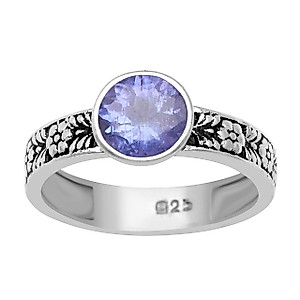 Solitaire 1.60 Ctw Tanzanite Gemstone 925 Sterling Silver Filligiri Design Shank Oxidized Ring (8.5)