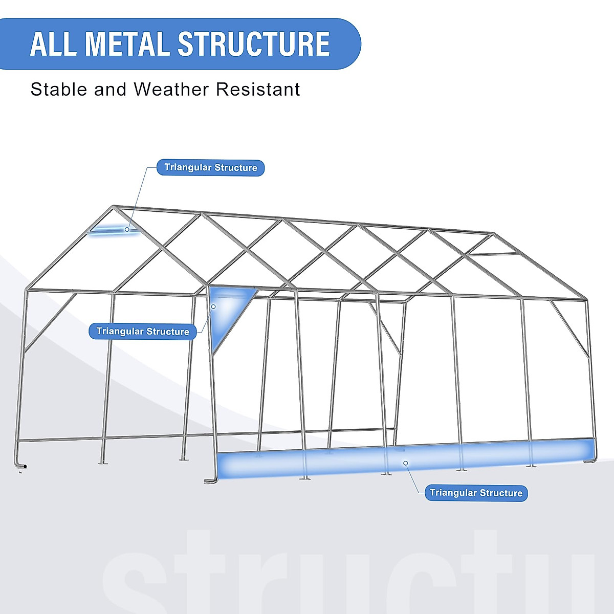 WELYAS 12×20 FT Heavy Duty Carport Shelter with Metal Frame, Round Style Roof Shed for Outdoor Storage, Outside Car Port, Shelter, Tent, Canopy for Truck Boat, RV, SUV (12×20 FT, Pointed Roof)