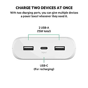 Belkin BoostCharge 20k mAh Power Bank, Portable USB-C Charger, Phone Charger Battery Pack for iPhone 14, iPhone 13, iPhone 12 w/ USB-C Cable Included - White