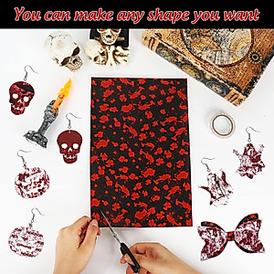 AnyDesign 10Pcs Halloween Theme Faux Leather Sheets Spooky Bloody Printed Synthetic Leathers Red White Black Scary Bloodstain Fabric Leathers for Halloween DIY Craft Earring Hair Bow Making, 8 x 12"