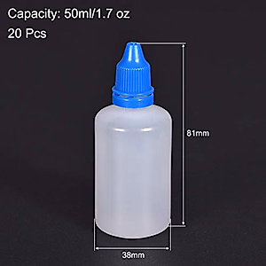 uxcell Plastic Dropper Bottles, 50ml/1.7 oz Empty Squeezable Dropper Bottle with Cap, Blue, Pack of 20