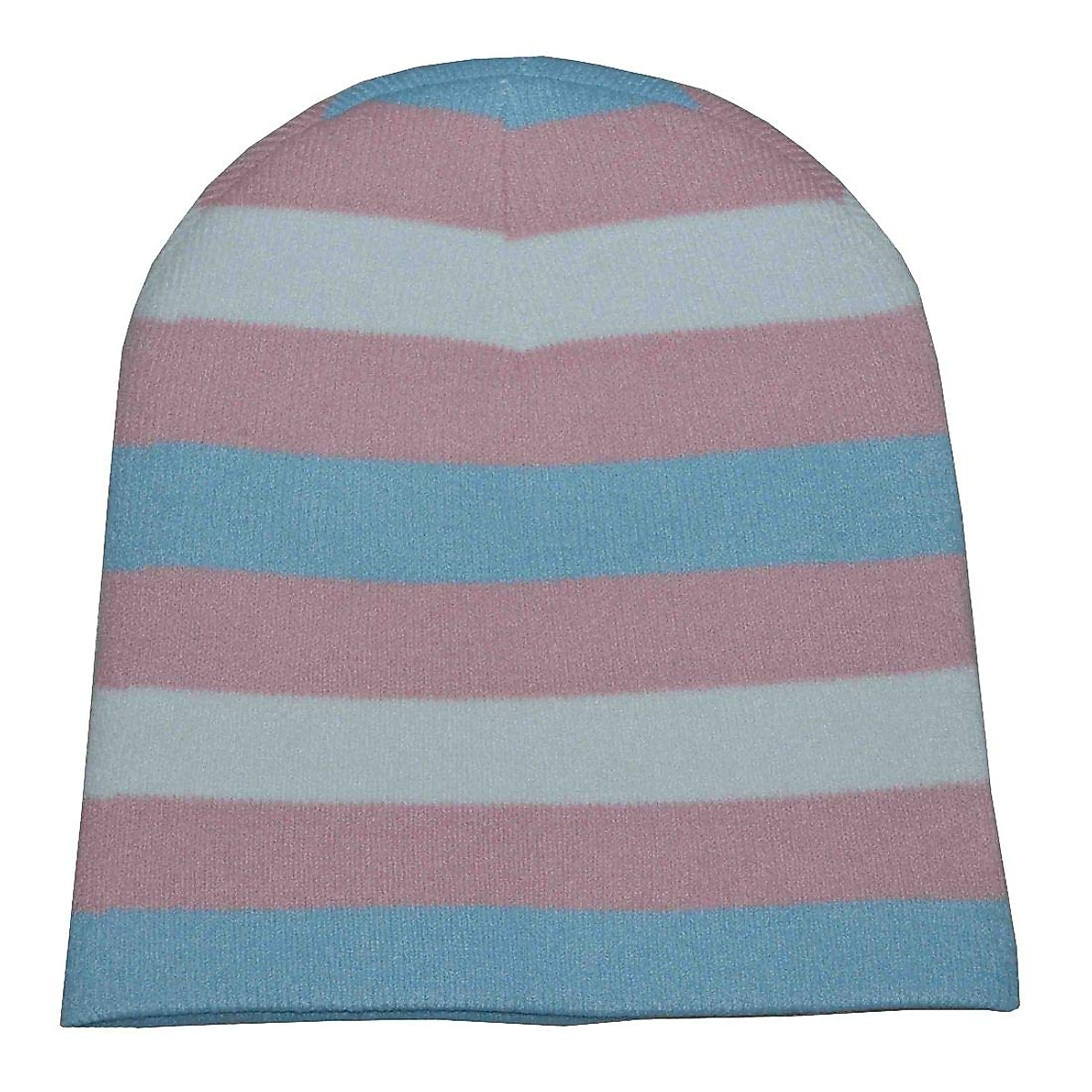 Nayt Striped 8" Short Cuffless Beanie Hat Pink Blue White