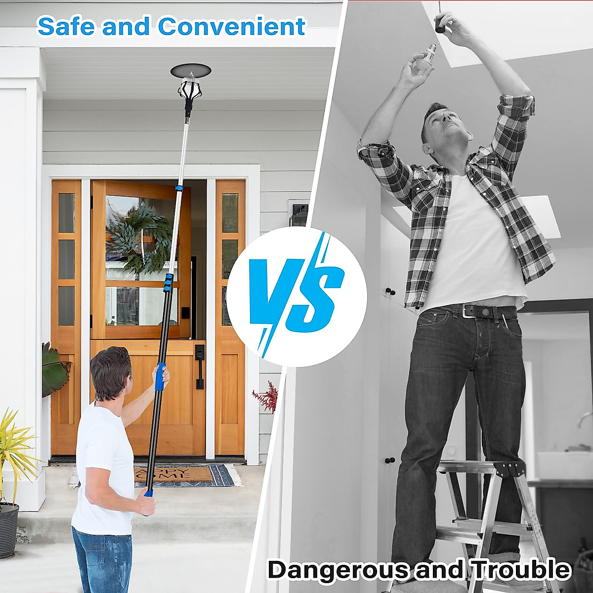 26 FT Reach Light Bulb Changer for High Ceilings,20FT Telescopic Extension Pole for High Ceilings and Recessed Lights,High Reach Light Bulb Changer with Baskets and Suction Cup,Light Bulb Removal Tool